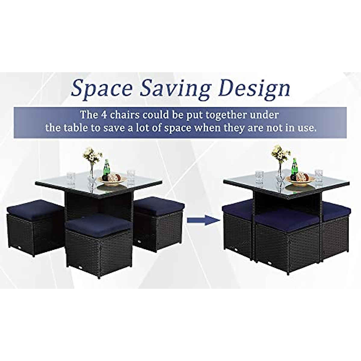 PHI VILLA 9 Piece Outdoor Furniture Sectional Patio Sofa Dining Set with Cushion Box Storage