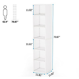 Tribesigns 70.9 Inch Tall Narrow Bookcase, Modern White Corner Bookcase with Storage, 6 Tier Cube Display Shelves for Home Office