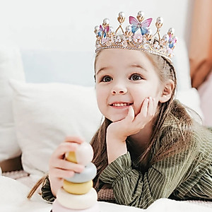 Butterfly Princess Crown Bridal Accessories Performance Disc Hair Model Gold Pearl Headband Rhinestone Hairpiece Birthday Crown for Girls (Butterfly)