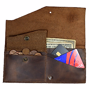 Hide & Drink, Folio Wallet, Holds Up to 10 Cards/Internal Pouch for Coins or SD Cards/Flat Bills/Travel/Case/Stylish/Vintage, Handmade :: Bourbon Brown