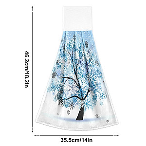 Winter Snowflakes Tree Kitchen Hanging Towel 14 x 18.2 Inch Snow Flower Ball Hand Tie Towels Set 2 Pcs Tea Bar Dish Cloths Dry Towel Soft Absorbent Thin Durable for Bathroom Laundry Room Decor