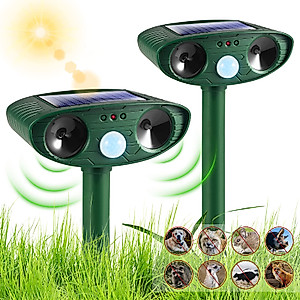 Jahy2Tech Solar Ultrasonic Animal Repellent Outdoor Cat Repellent Deer Repellent with PIR Motion Detection Squirrel Repellent Rabbit Repellent Keep Animals Rat Fox Skunk Dog Away Lawn Garden, 2 Pack