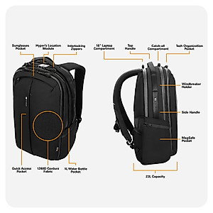 Hyper HyperPack Pro Backpack with Find My Compatibility. RFID Backpack Fits up to 16” Laptop. 22L Backpack. Anti Theft Backpack w/RFID Protective Pocket Slim Travel Backpack