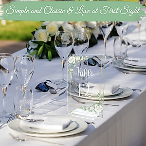 OurWarm White Rose Acrylic Wedding Table Numbers 1-20, 4x6 Inch Printed Calligraphy Table Number with Stands, Clear Table Number Signs and Holders, Perfect for Wedding Reception Anniversary Event