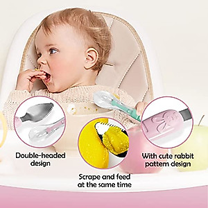 Baby Feeding Spoon, ROPOSY Double-Ended Silicone Baby Spoon, BPA-Free First Upward Self Feeding Baby Utensils for 6 Months+, 1-Pack, 2 Spoons in Cyan/Pink
