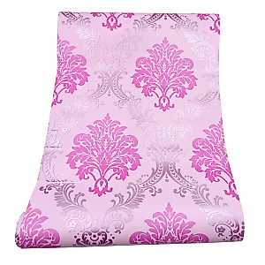 Yifasy Damask Wallpaper 19.7 ft Roll Revamp Dining Table Storage Bins Wall Furniture Decor Paper Pink Shelf Dresser Liner (M-236x17.7 Inch)