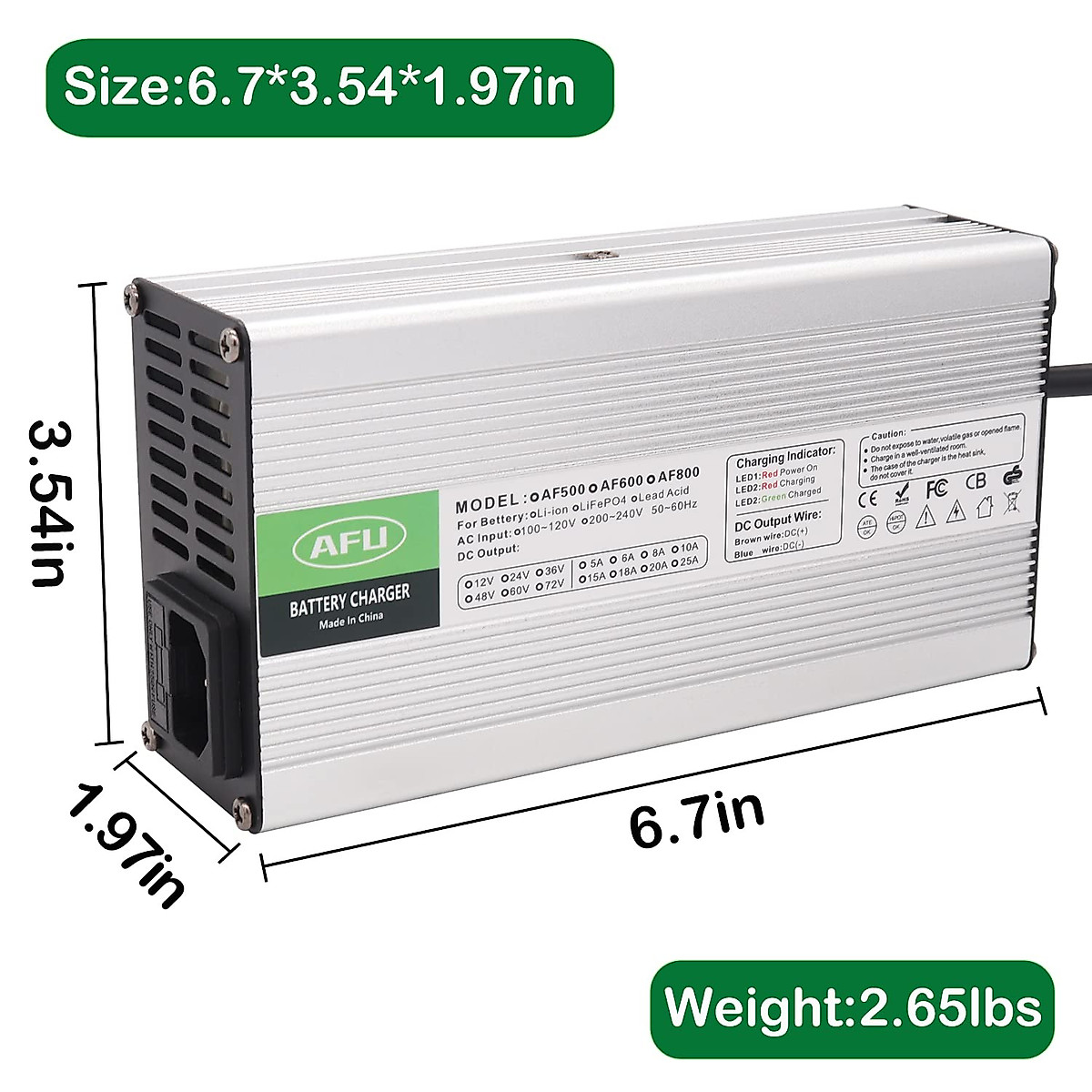 73V 5A Charger 73V LiFePO4 Battery Smart Charger Used for 20S 60V LiFePO4 Battery High Power with DC C13 N+L- Plug
