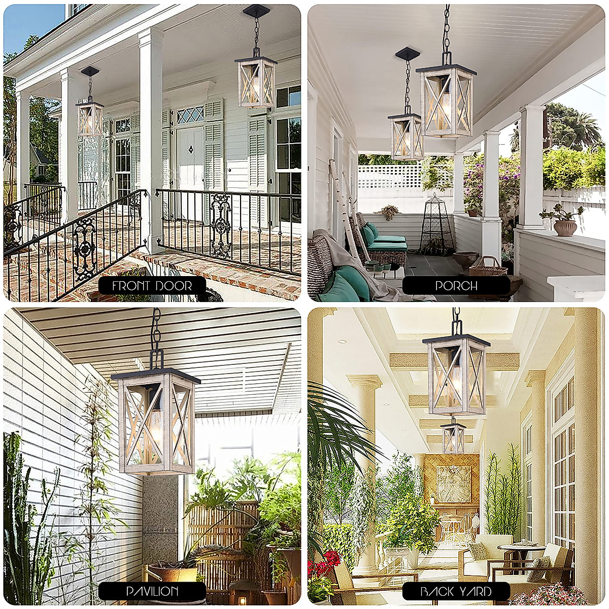 Outdoor Pendant Light Exterior Hanging Lantern Porch Pendant Lights, Light Wood Grain with Glass 1-Light Lamp for for Porch, Patio, Entryway