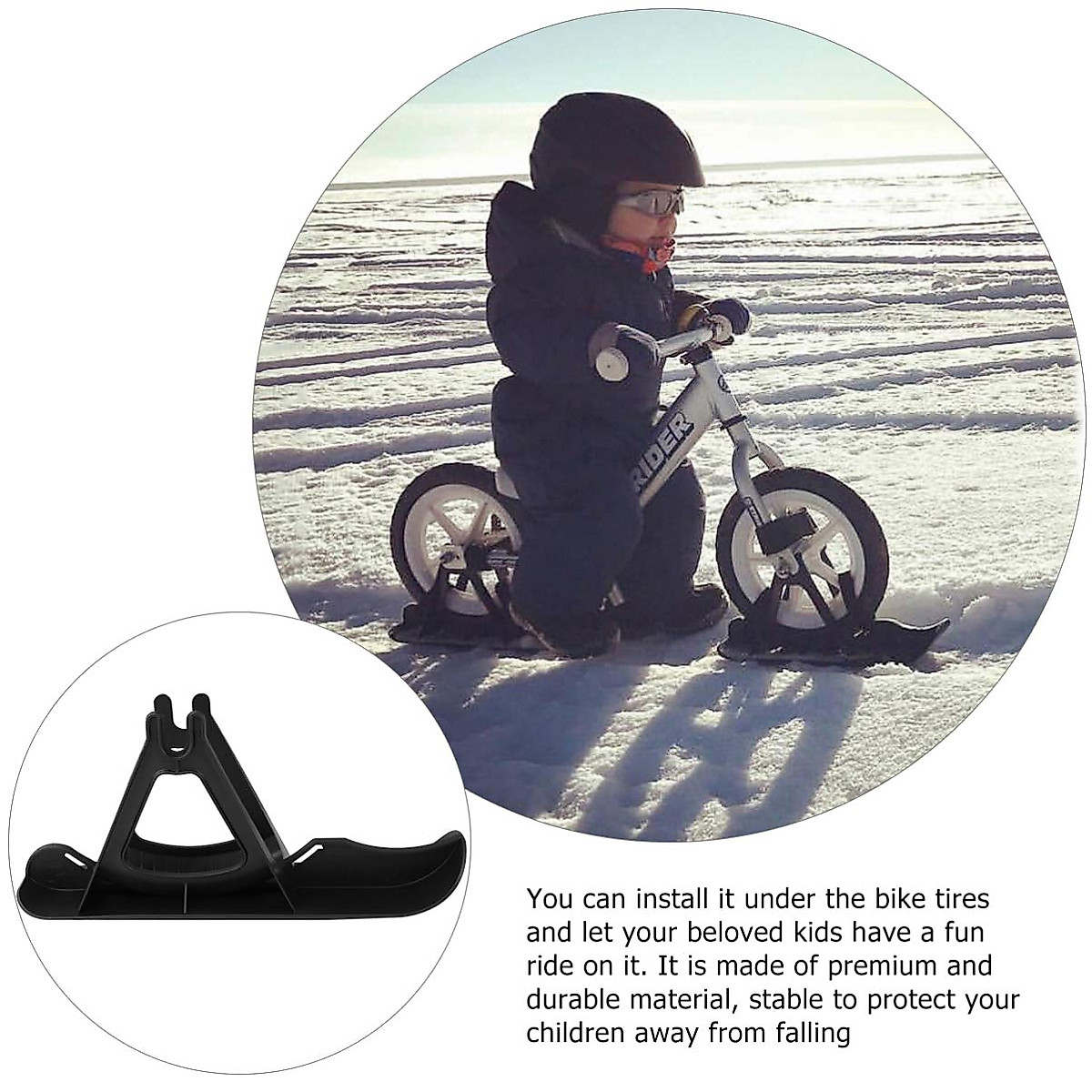 IMIKEYA Snow Sleds Snow Scooter Ski Sled Set for Balance Bikes Snow Slider Ski Set, Black
