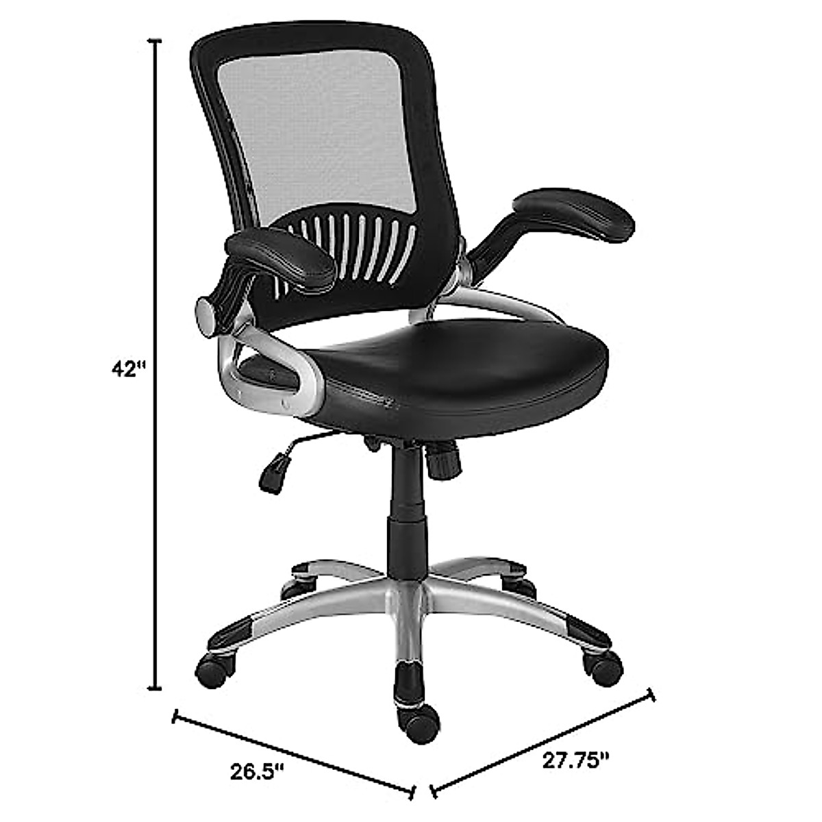Office Star EM Series Bonded Leather Manager's Adjustable Office Desk Chair with Thick Padded Seat and Built-in Lumbar Support, Black with Silver Finish