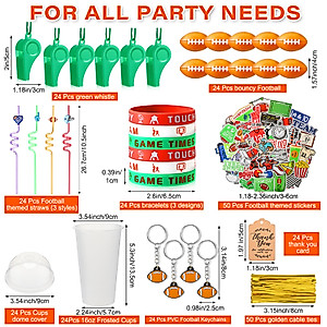 Weysat 268 Pcs Football Party Favors Sets for 24 People Birthday Gifts Goody Cups with Straws Key Chains Whistles Silicone Wristbands Stickers Thank You Tags for Party Supplies (Football)