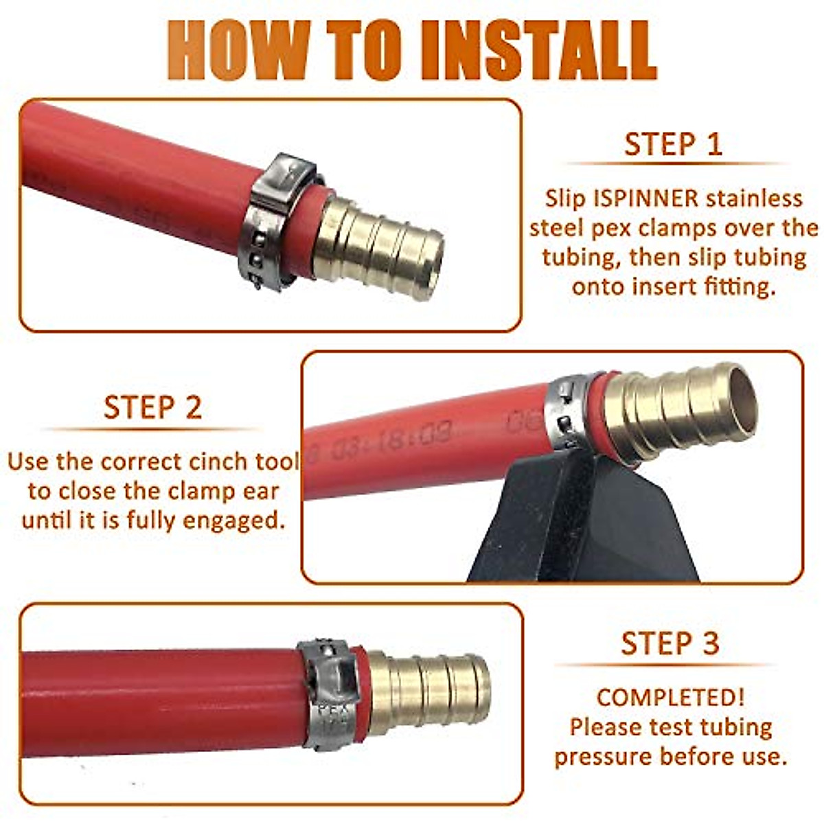 ISPINNER PEX Cinch Clamps, 100pcs 1/2 Inch 304 Stainless Steel PEX Clamps