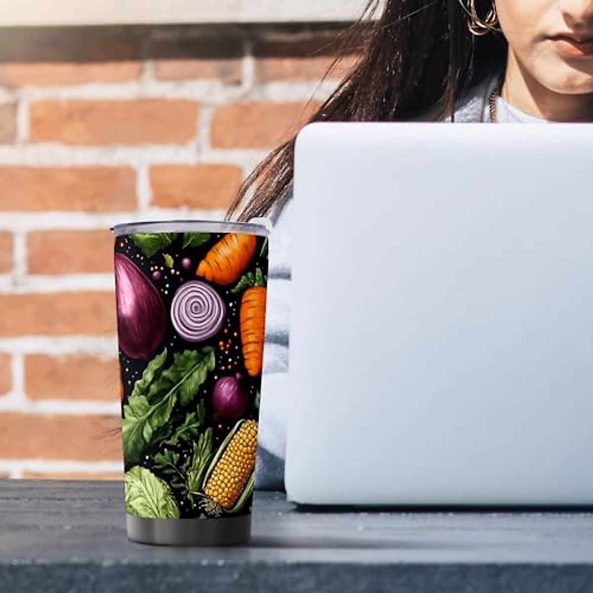 QWEUIOP 20oz Insulated Travel Coffee Mug Vegetable Eggplant Carrots Stainless Steel Tumbler with Lid Double Wall Vacuum Coffee Cup For Hot and Cold Drinks14280