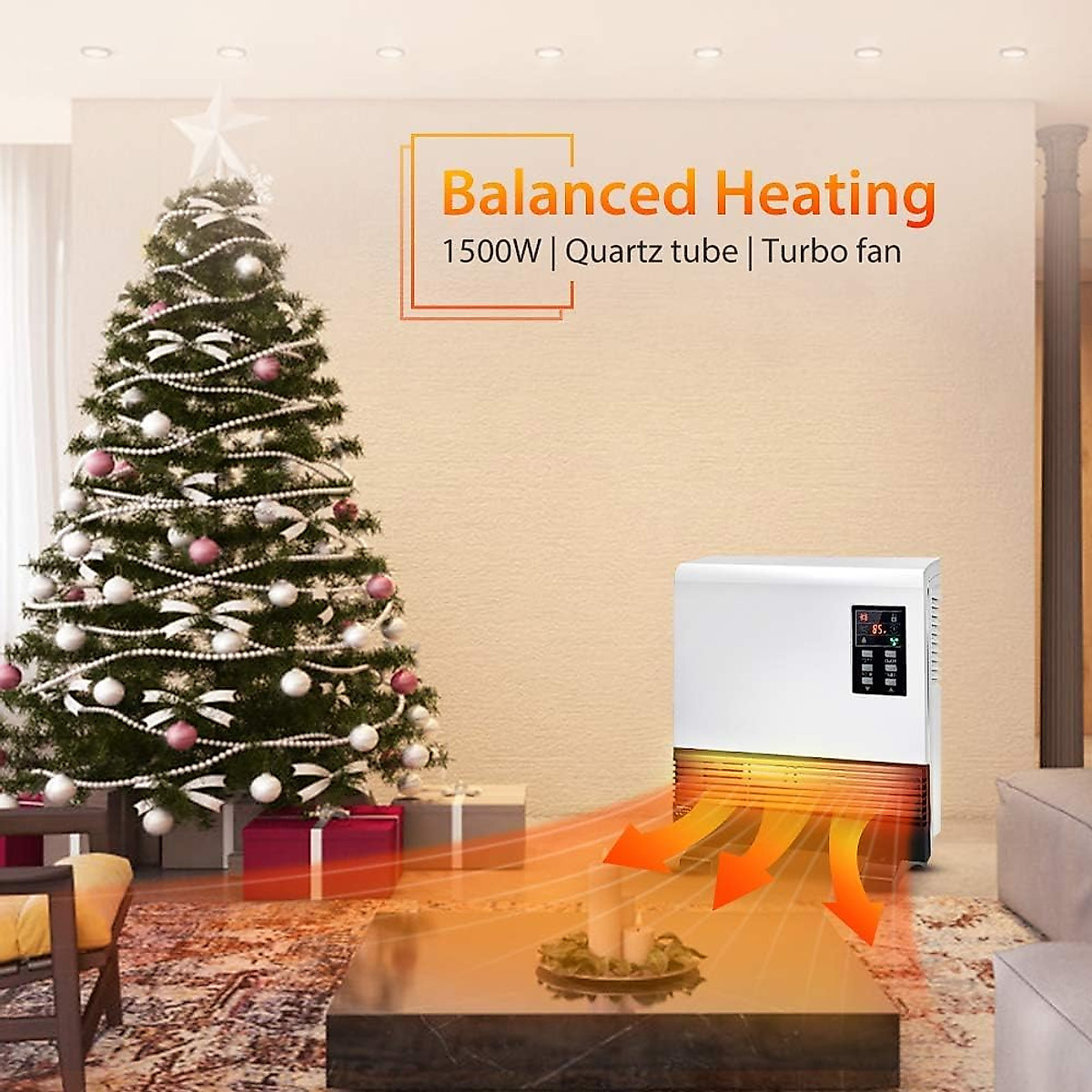 Air Choice Electric Wall Heater, 1500W Floor & Wall Mounted Heater with Remote, Adjustable Thermostat, 12H Timer, 3 Modes, Child Lock, Waterproof Plug, Quick Heat Infrared Space Heater for Indoor Use