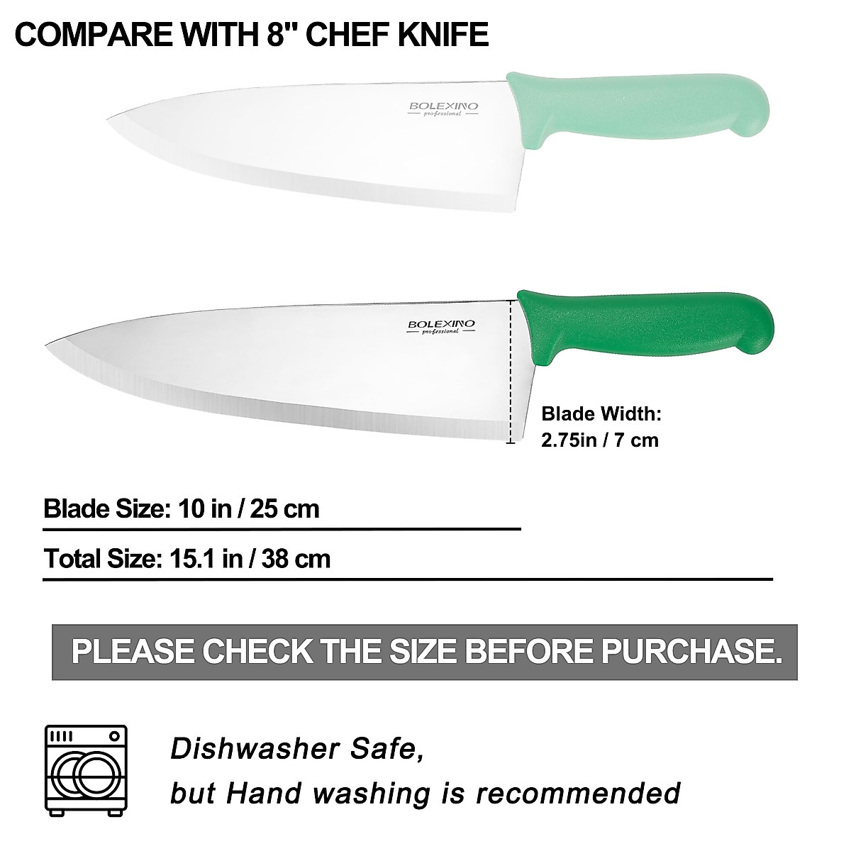 BOLEXINO 10 inch Japanese High Carbon Stainless Steel Chef Knife, Professional Sharp Wide Cook Knife with Non-slip Ergonomic Handle, for Kitchen Home Restaurant (Green)