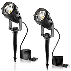 LOHAS Landscape LED Lighting Outdoor, Spotlights for Yard Pathway Garden IP65 Waterproof, Dusk to Dawn Light Sensor, 120V 5W 450LM Yard Flood Light with 3- Plug, 3000K Warm White, UL Listed, 2Pack