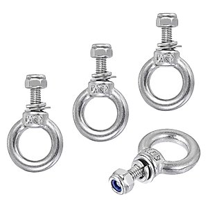 uxcell Lifting Eye Bolt M4 x 11mm Male Thread with Hex Screw Nut Gasket Flat Washer for Hanging, 304 Stainless Steel, 4 Sets