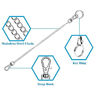 Anezus 3pcs Belt Chain, Pocket Chain, Chains for Wallet, Pants, Jeans, Goth Accessories for Eboy, Egirl, Men and Women