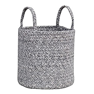 Super Area Rugs Farmhouse Plant Basket/Planter Multi Purpose Open Top Bin with Handles, Cotton Rope Basket, 8-inch, 10-inch and 12-inch Grey & White