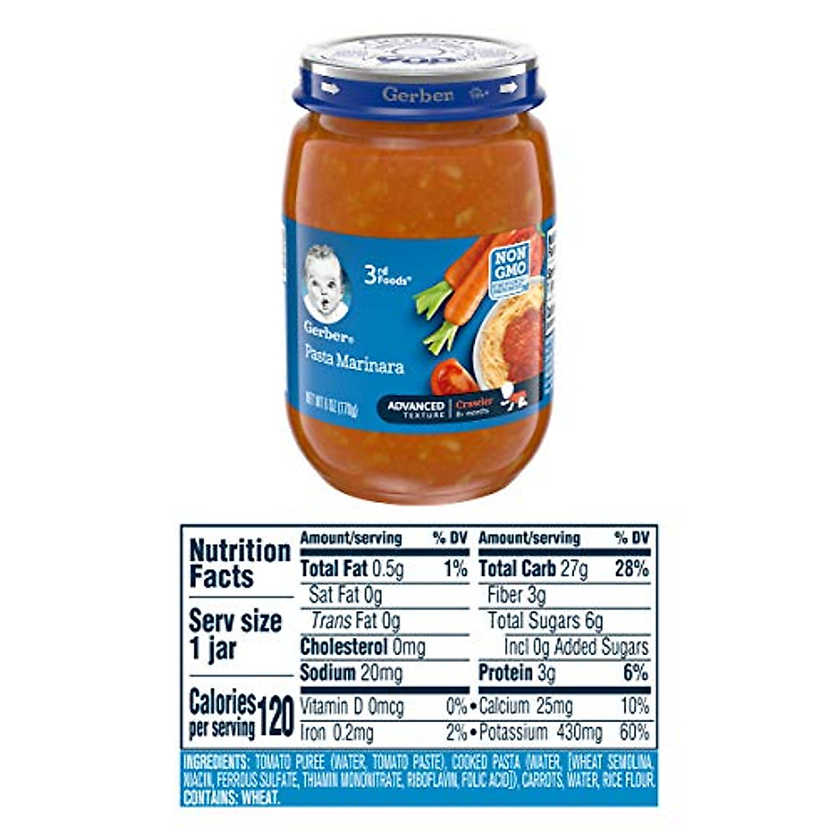 Gerber 3rd Foods Jar Variety Pack - 3 Jars of Banana Blueberry Rice Pudding, 3 Jars of Pasta Marinara, 3 Jars of Pasta Primavera, 3 Jars of Garden Veggies & Rice - 6 OZ Jars (12 CT)