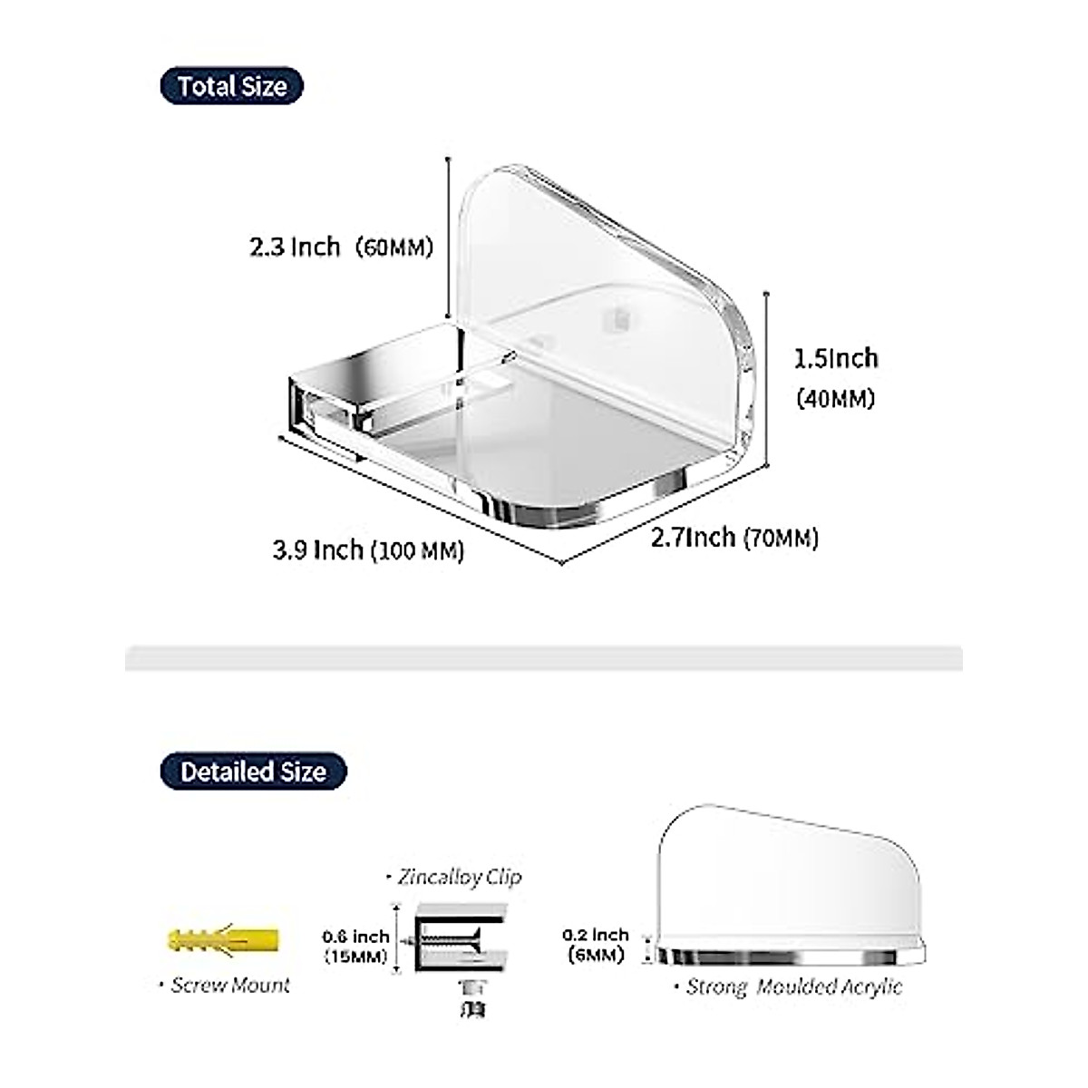 AFOOYO Universal Soundbar Acrylic Mount Shelf Sound Bar Mounts Speaker Wall Mount Compatible with Samsung,Sony,LG,Vizio,Bose,Polk,Sonos,Onn,Roku,TCL, JBL More - Under TV, up to 33 LBS（Transparent）