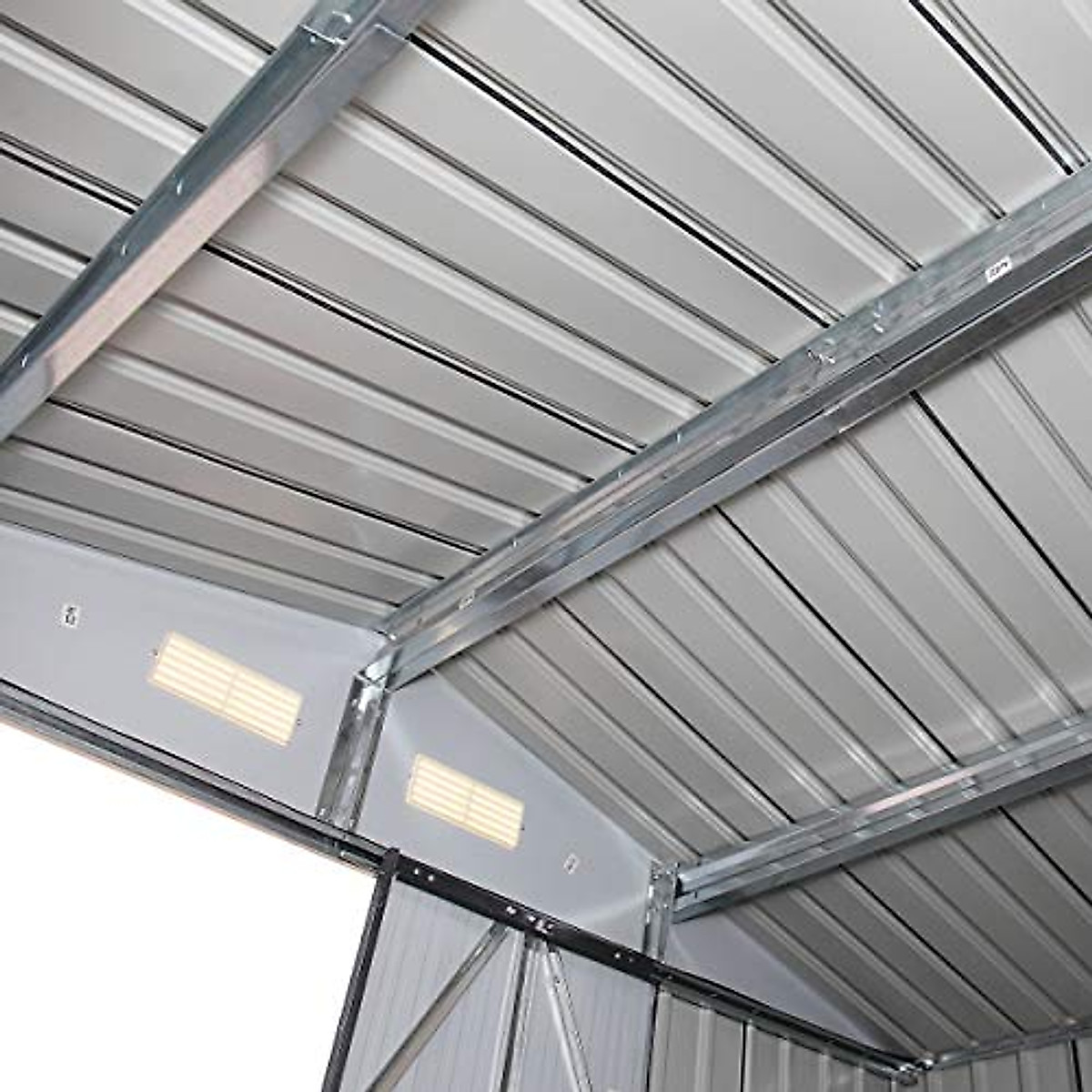 6.3' x 9.1’ Large Outdoor Storage Shed, Sturdy Utility Tool Lawn Mower Equipment Organizer for Backyard Garden w/Gable Roof, Lockable Sliding Door, Vents, Floor Frame - Grey