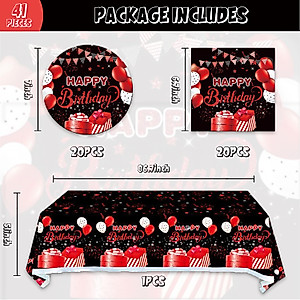 41pcs Black and red Party Supplies ,include 20 Plates, 20 Napkin and 1pcs Tablecloth,Used for Black and red Birthday Party Decoration (AAA)