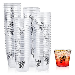 Aemygo 1 Oz Dirty 30 Shot Glasses, 100Pcs Disposable Hard Plastic Shot Cups, Dirty Thirty Birthday Party Favors Anniversary Wedding Decorations for Her and Him, Great for Whiskey