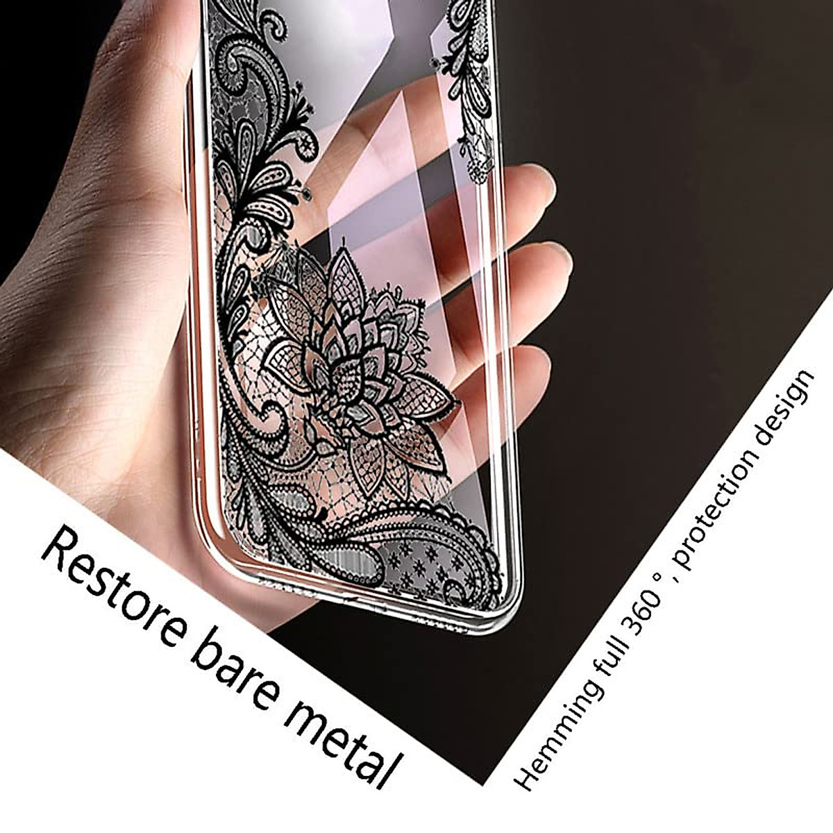 HGJTF Phone Case for Motorola ThinkPhone (6.6") with 1 X Tempered Glass Screen Protector, Slim Clear Shockproof X Anti-Scratch Soft TPU Gel Cover for Motorola ThinkPhone - Black Rose