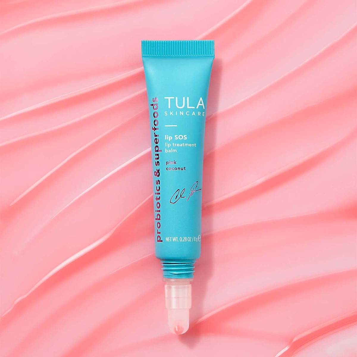 TULA Skin Care x Christina Milian Lip SOS - Lip Treatment Balm that Plumps, Smooths & Hydrates lips with a Glossy Tint, Pink Coconut, 0.28 oz.