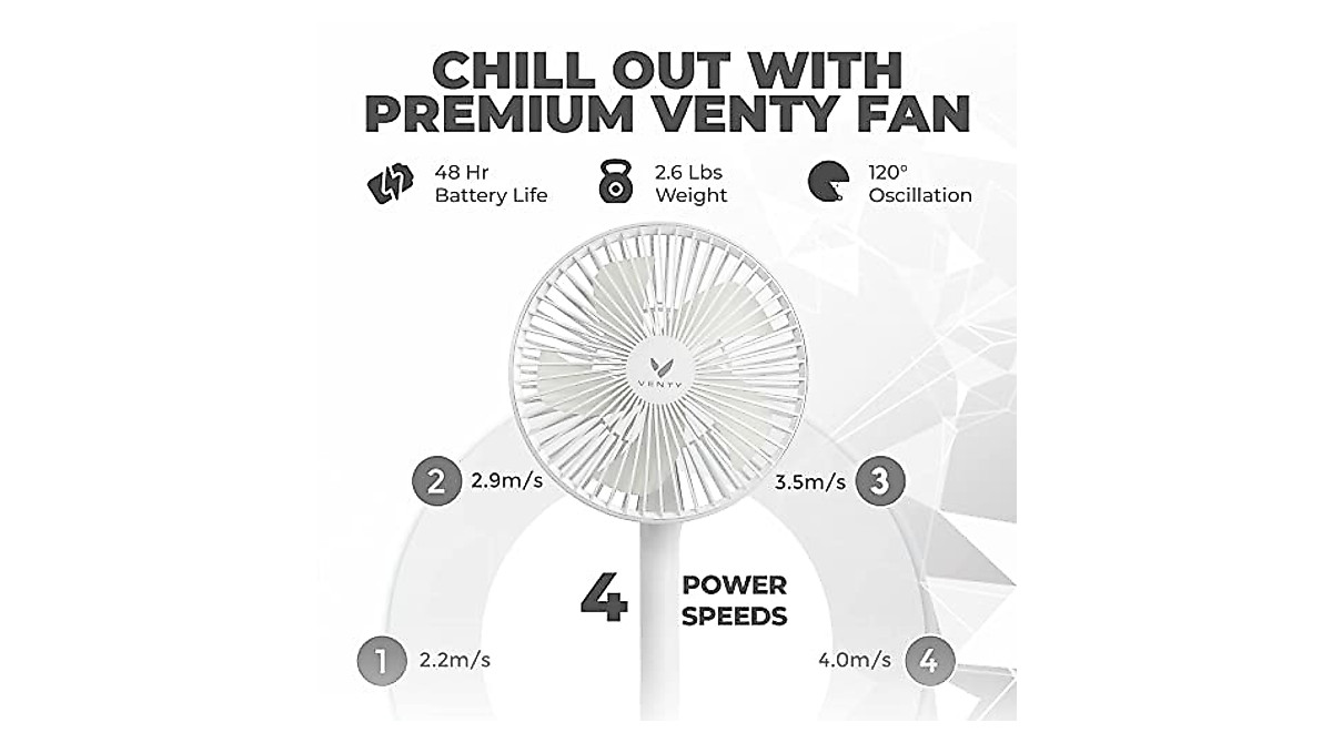 VENTY Original Portable Fan - Wireless Battery Operated Fan With 4 ...