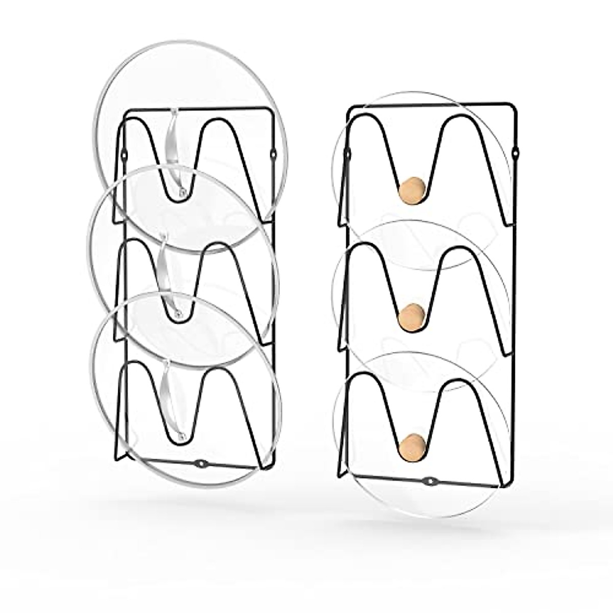SGOOOD 2 Pack Pot Lid Organizer Rack - 3 Tier Pot Lids Holder No Drilling Adhesive Wall Mounted Lid Rack for Kitchen Cabinet Door Mounted Pot and Pan Covers Holder Rack, Black