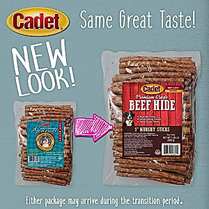 Cadet Premium Grade Munchy Beef Hide Sticks Beef Flavor 5 Inch, 100 Pack