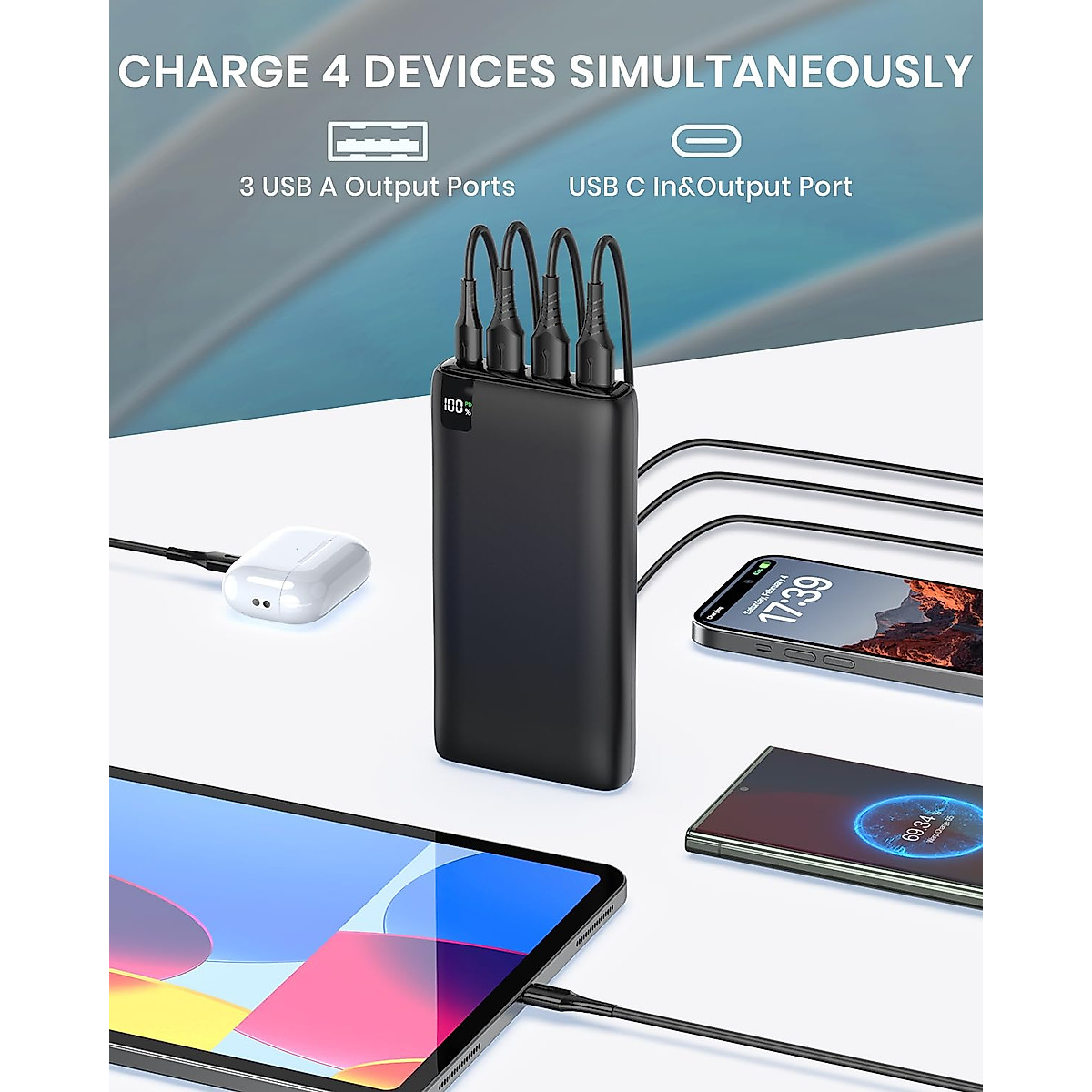 A ADDTOP Portable Charger Power Bank 26800mAh - Phone Charger 22.5W Fast Charging, 4 USB Outputs PD 3.0 USB C External Charger Battery Pack for Cell Phone Compatible with iPhone iPad Galaxy Android