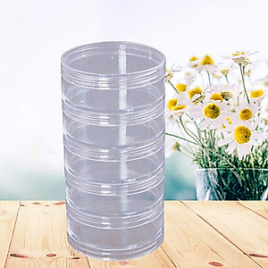 Exceart Craft Beading Case 5 Layer Clear Plastic Box with Lid Stackable Round Box for Beads Crafts Earring Jewelry Findings Commemorative Coin Nail Art Rhinestones Boxes