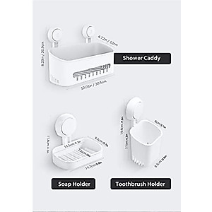 4OURVAN Shower Caddy Toothbrush Holder Soap Holder Suction Cup Set | Shelf Shower Basket Wall Mounted Shower Holder Organizer | Waterproof Bathroom Caddy Organizer | No-Drill Removable | 3 Piece White