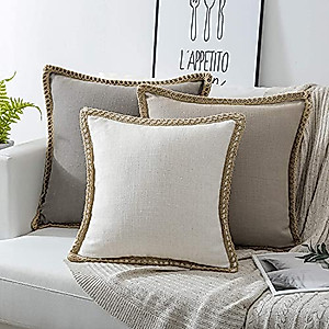 Phantoscope Bundles, Farmhouse Burlap Linen Trimmed Pillow Cover, Off White, 12 x 20 inches & Hypoallergenic Cotton Pillow Insert 12 x 20 inches