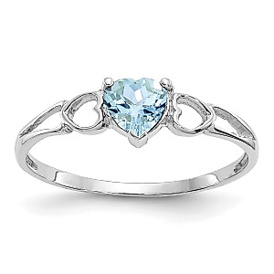 IceCarats 10K White Gold Blue Aquamarine Heart Love Ring Gemstone Band March Birthstone Jewelry Size 6