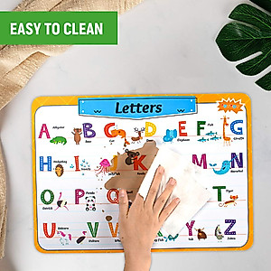 teytoy Kids Placemats Set of 5, Laminated Toddler Educational Learning Table Place Mats, Alphabet Math Shapes Colors Calendar, Children Montessori Eat Mat No Slip Waterproof Heat Resistant 17x12inch