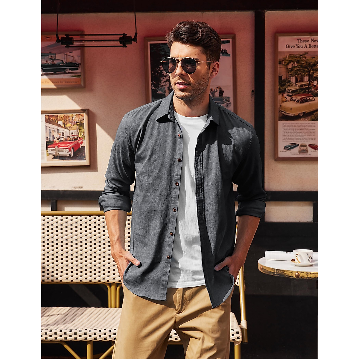 COOFANDY Men Long Sleeve Button Down Shirts Denim Cowboy Shirt for Men Western Style