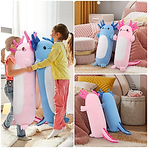 Auspicious beginning 35.4inch Cute Axolotl Stuffed Animal Plush Pillow, Soft Kawaii Cat face Newt Plush Toy Body Pillow Gifts (Pink Salamander)
