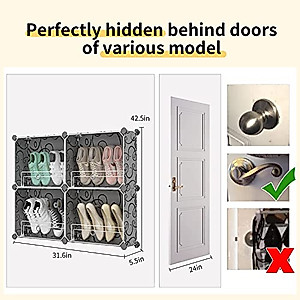 MAGINELS 4-Pair Shoe Rack Organizer with Cover, Slim Shoe Storage Cabinet,Behind Door, Narrow Shoe Shelf for Closet,entryway,Black