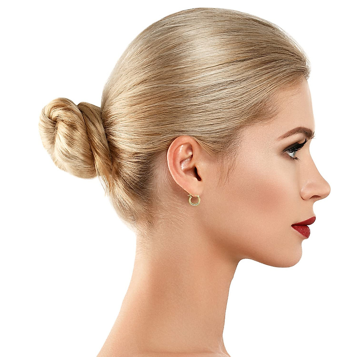 AVORA 3-Pair 10K Yellow Gold Classic Polished 2mm Tube Hoop Earrings Set