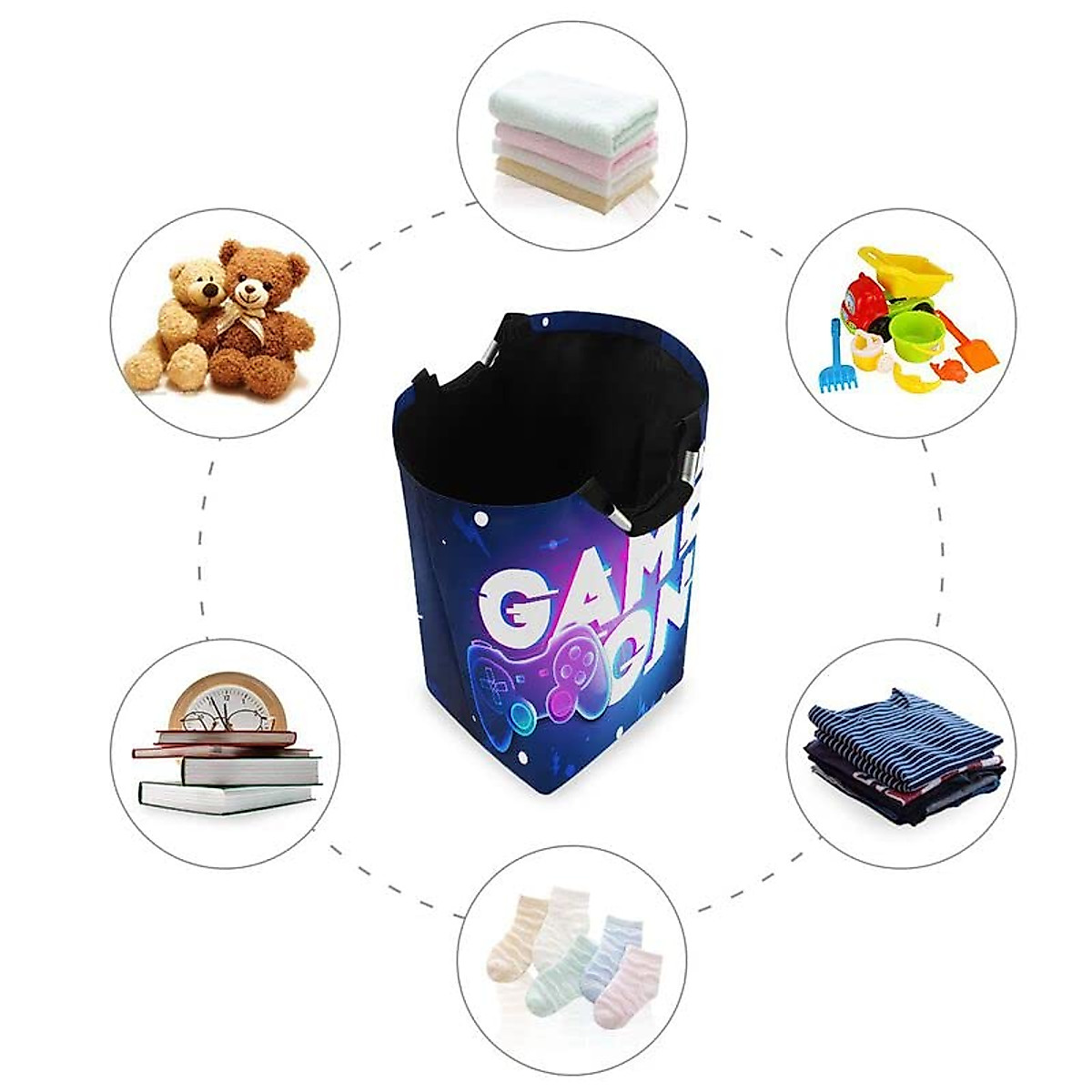 Sletend Large Laundry Basket Gamer Gaming Gamepad Pattern with Handle Foldable Durable Clothes Hamper Laundry Bag Toy Bin