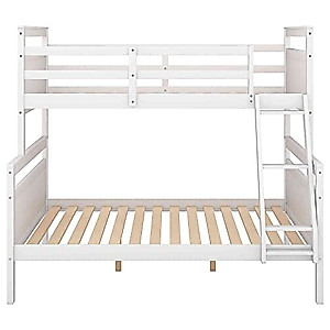 Cotoala Twin Over Full Solid Wood Bunk Bed with Ladder, Safety Guardrail, No Box Spring Need, Perfect for Bedroom Kids, Adults
