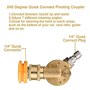 FIXFANS Pressure Washer Pivoting Coupler, 1/4” Quick Connect Gutter Cleaner Attachment, 240 Degree with 7 Angles for Power Washer Spray Nozzle, 4500PSI