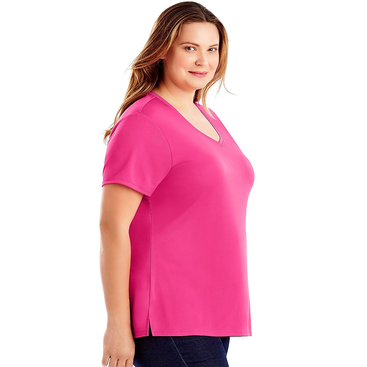 JUST MY SIZE womens Cool Dri V-neck Shirt, Process Blue, 2X US