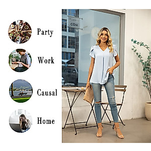 Anyally Women's Summer Spring Dressy Casual Chiffon Blouses Short Sleeve Tunic Tops for Leggings T-Shirts, XL Khaki