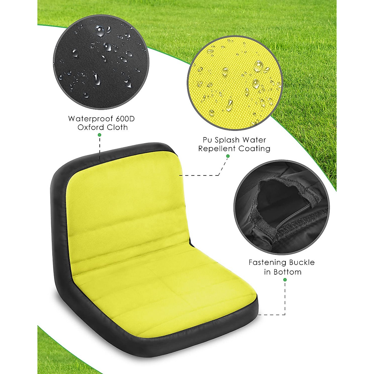 PACETAP Riding Lawn Mower Seat Cover, Durable Polyester Oxford Waterproof Seat Cover Compatible with John Deere, for Craftsman, for Cub Cadet, for Kubota,Universal Lawn Mower Seat Cover(Yellow,Medium)