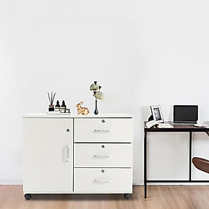 NATICRISI Mobile File Cabinet,3-Drawer Wood File Cabinet,Mobile Lateral Filing Cabinet,Printer Stand with Open Storage Shelves for Home Office,Warm White